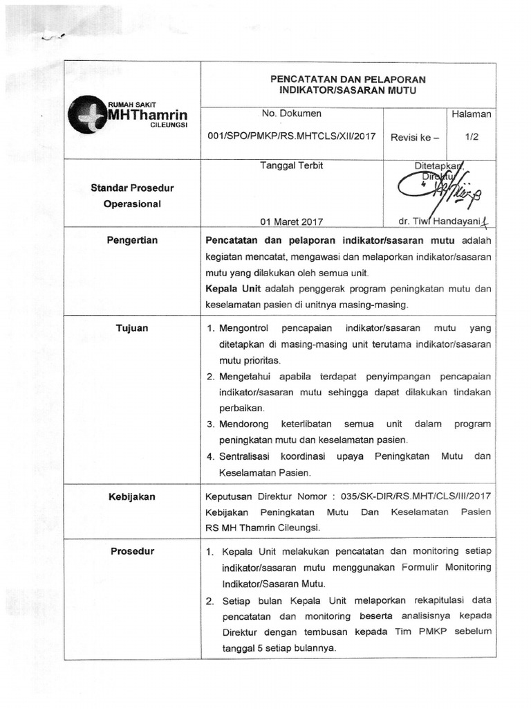 Spo Pencatatan Dan Pelaporan Indikator Sasaran Mutu | PDF
