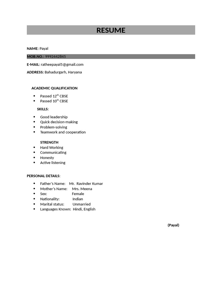 Payal Resume | PDF