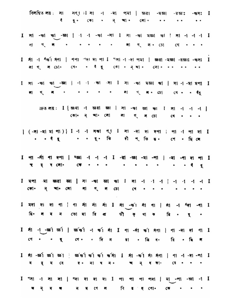 Bodhu Kon Alo Notation | PDF