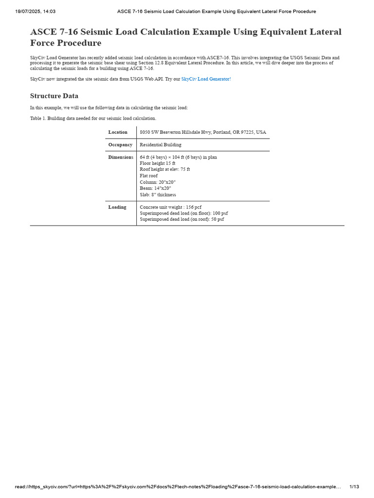 ASCE 7-16 Seismic Load Calculation Example Using Equivalent Lateral ...