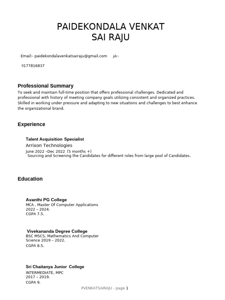 Venkat Sai Raju Resume | PDF