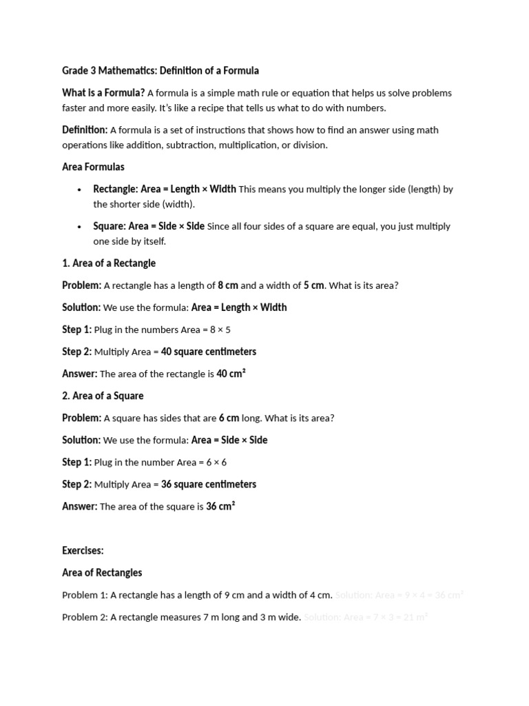 Understanding Area Formulas for Kids | PDF