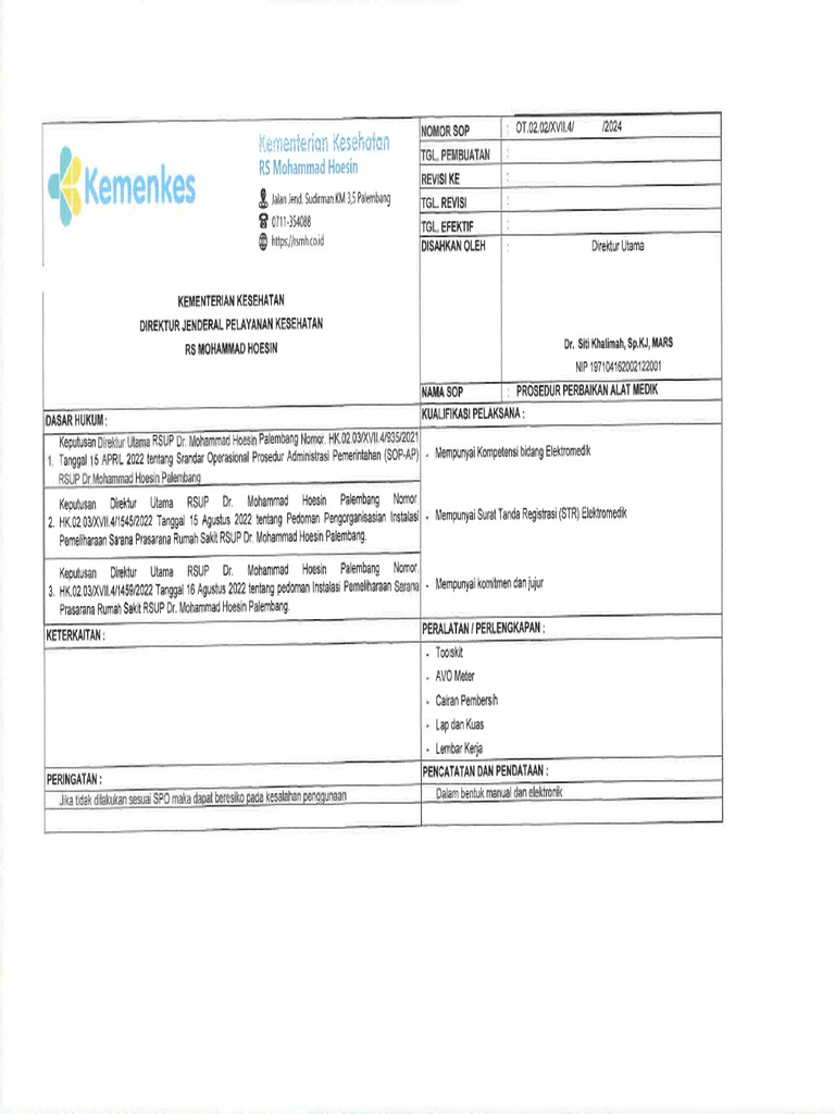 Prosedur Perbaikan Alat Medik | PDF