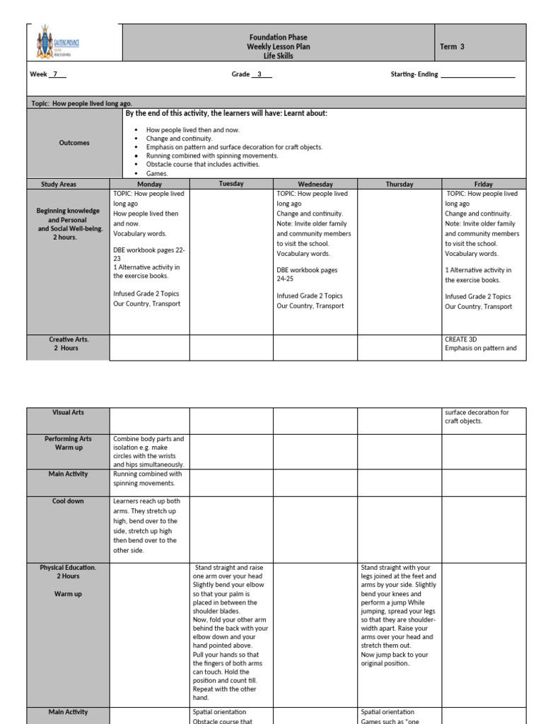 Life Skills Lesson Plans Grade 3 Week 7 2 | PDF