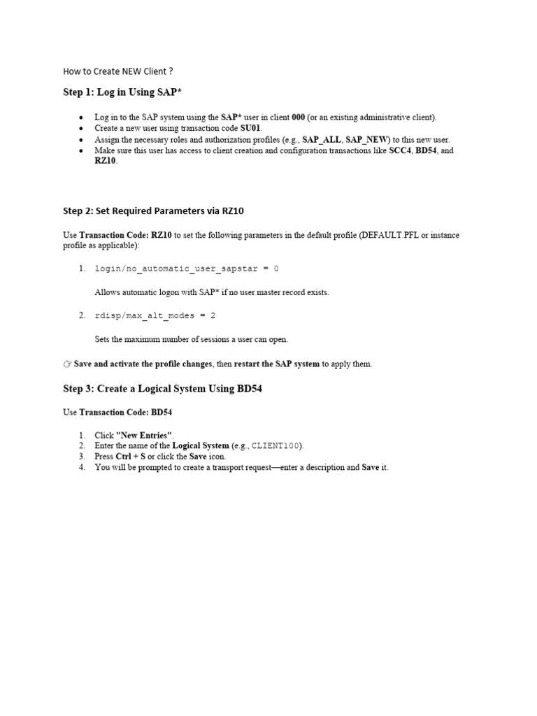 How To Create SAP Client | PDF