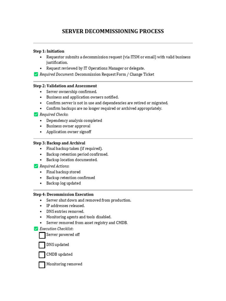 System Server Decommissioning Process Signoff | PDF