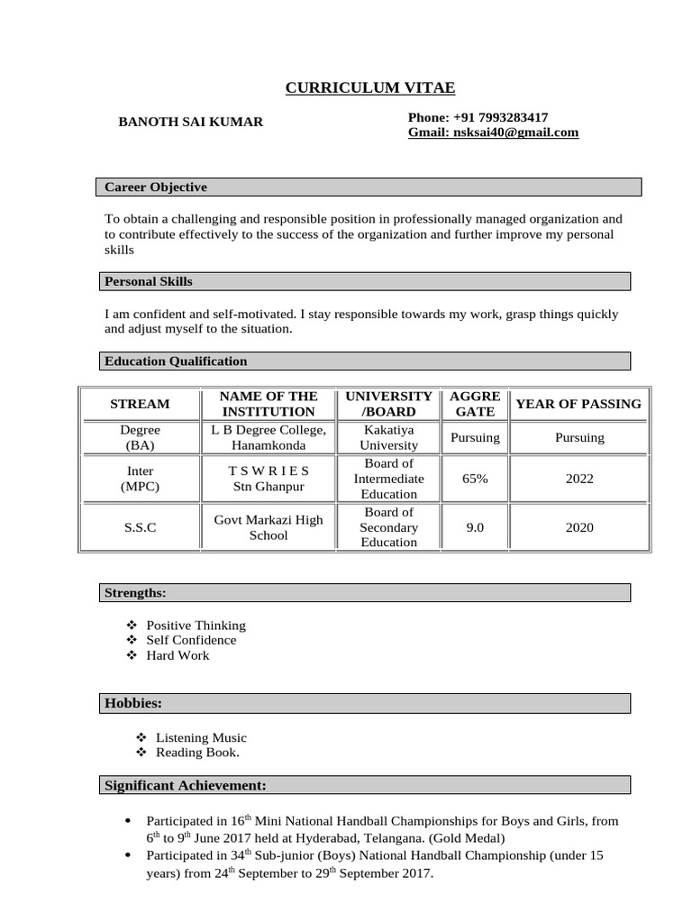 Banoth Sai Kumar Resume | PDF