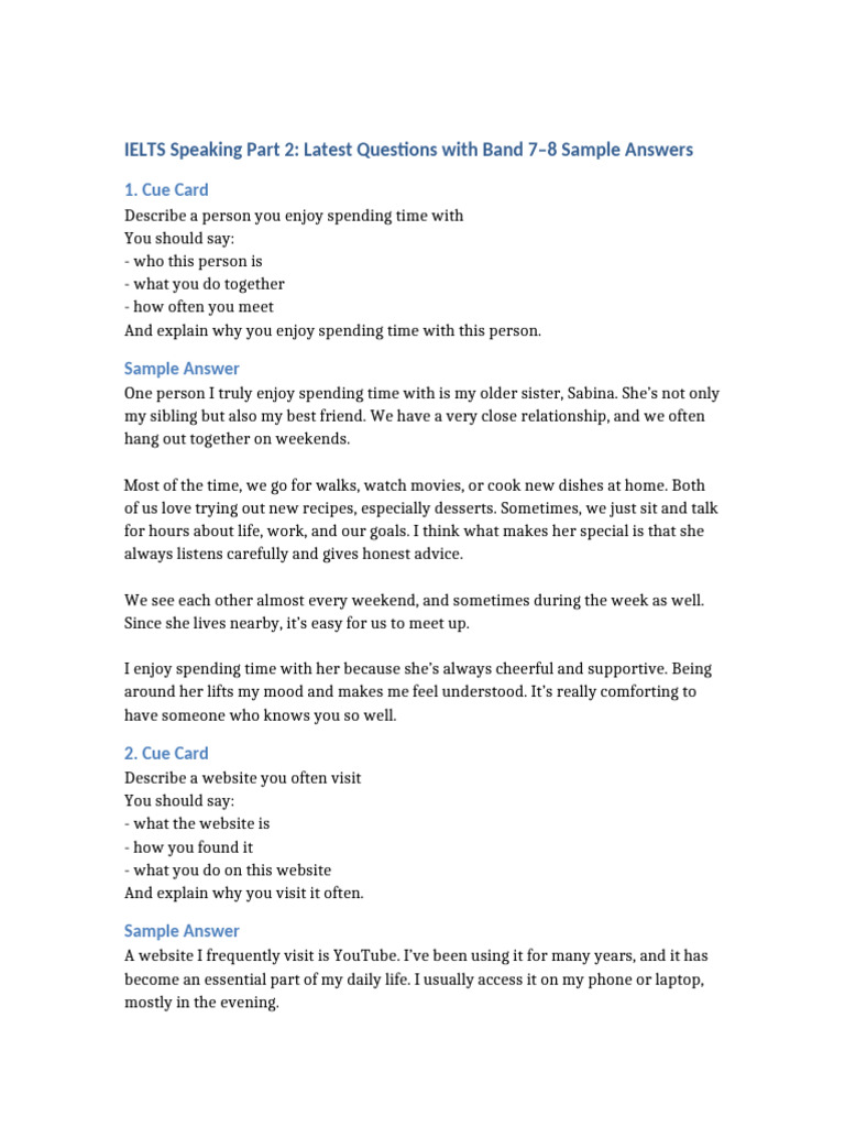 IELTS Speaking Part 2 Cue Cards Guide | PDF | Bakery