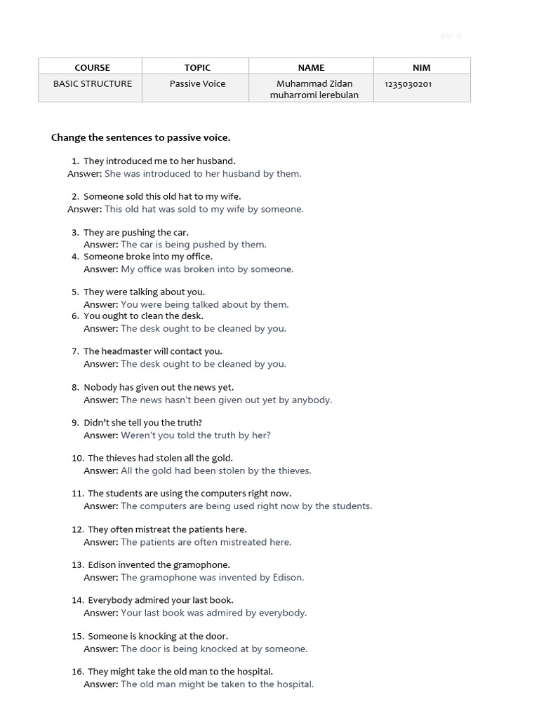 Passive Voice Sentence Transformations | PDF