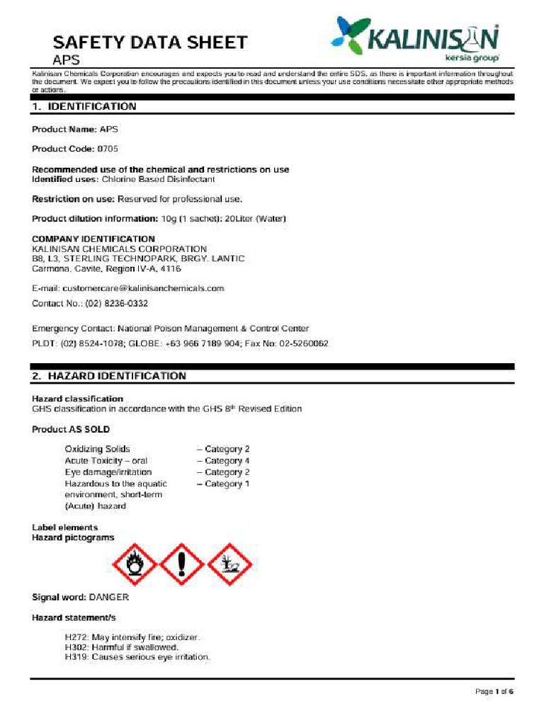 SDS Kalinisan APS | PDF