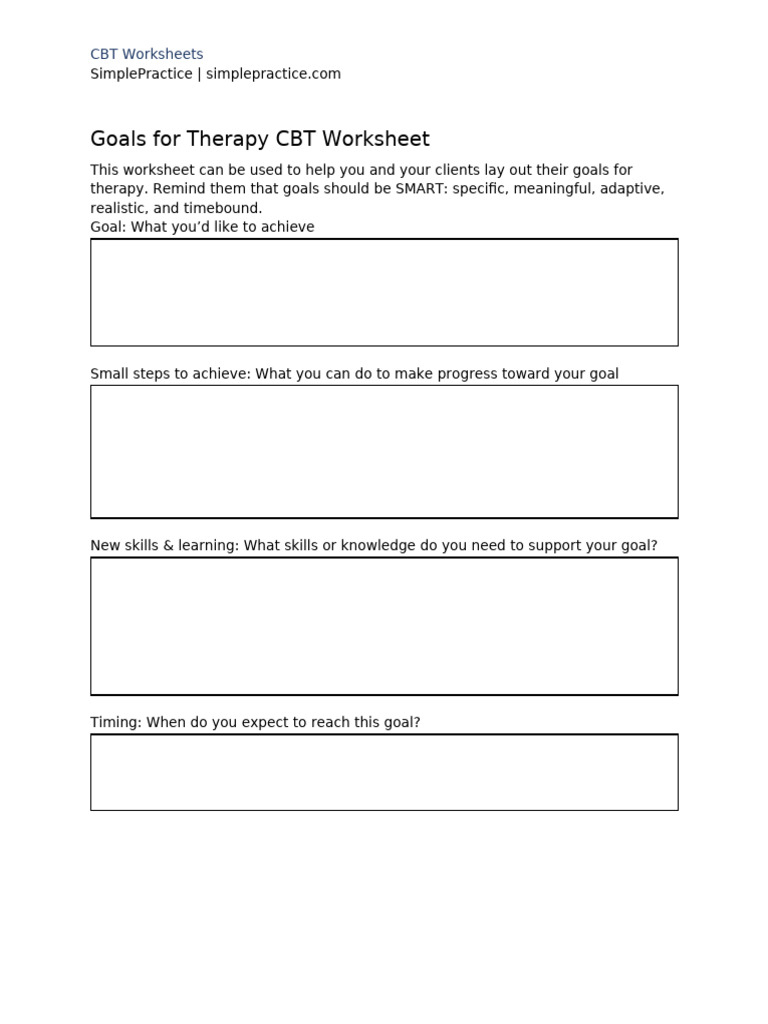 Goals For Therapy CBT Worksheet | PDF