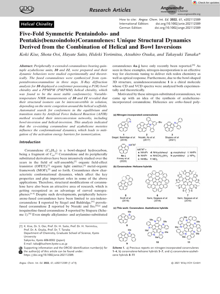 Angew Chem Int Ed - 2021 - Kise - Five‐Fold Symmetric Pentaindolo‐ and Pentakis Benzoindolo ...