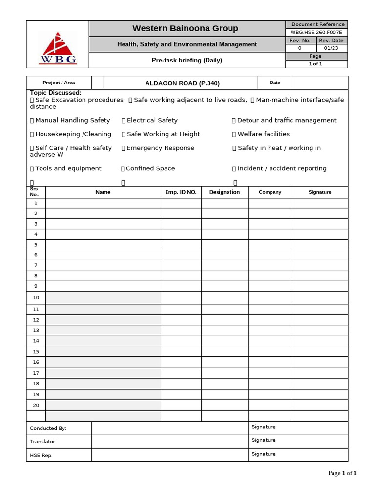 Pre-Task Briefing | PDF