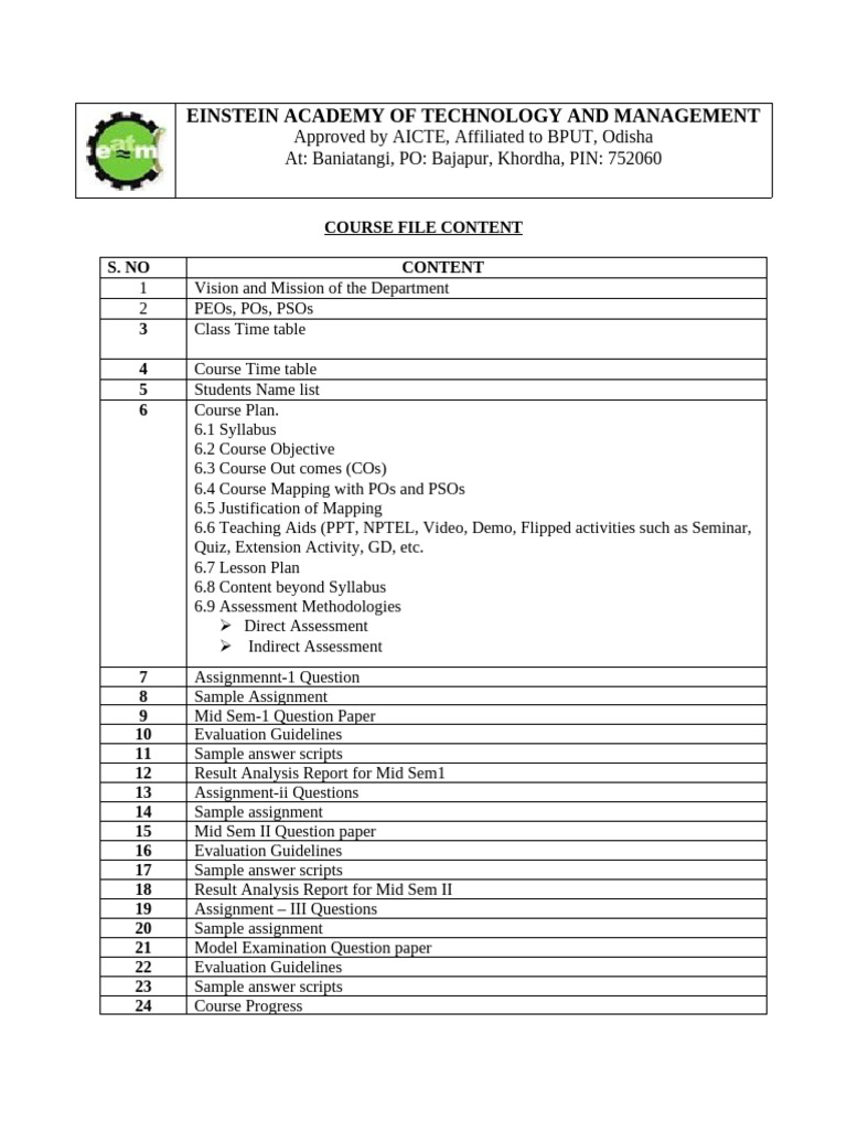 Course File Content | PDF