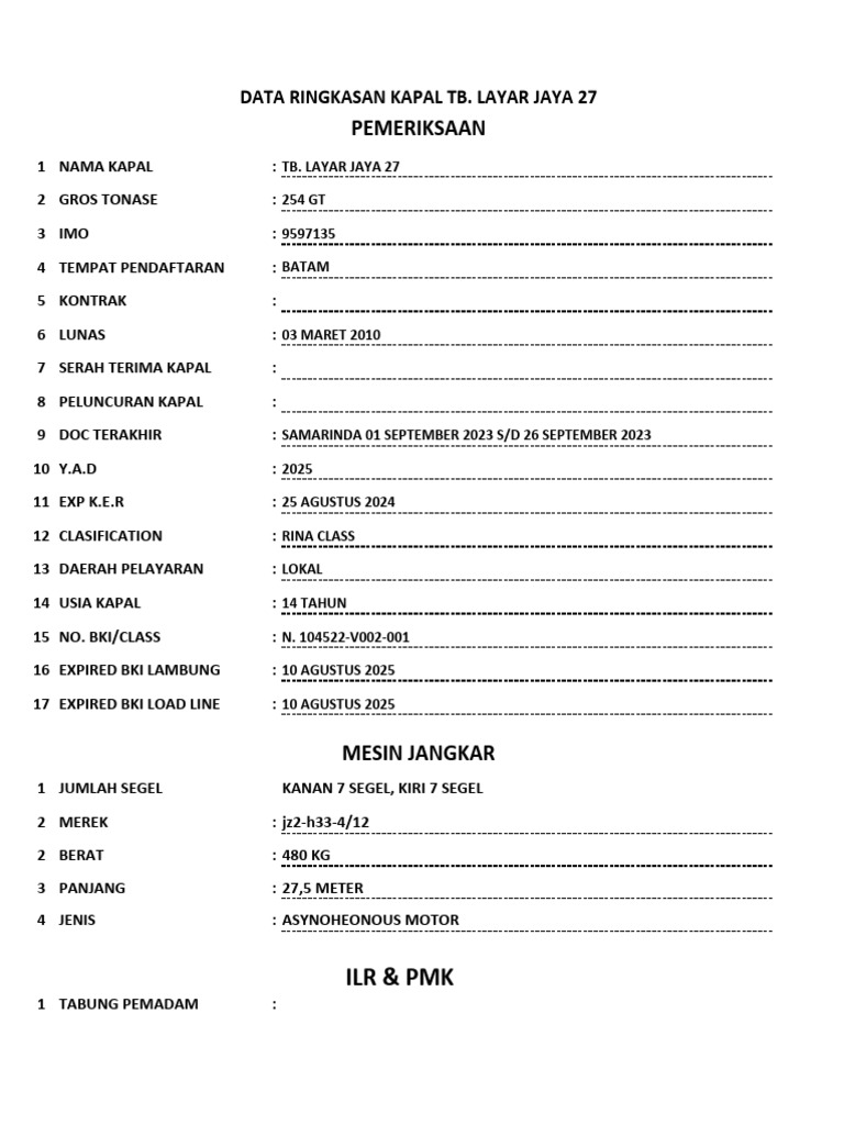 Data Ringkas Tb. Lautan 27 | PDF