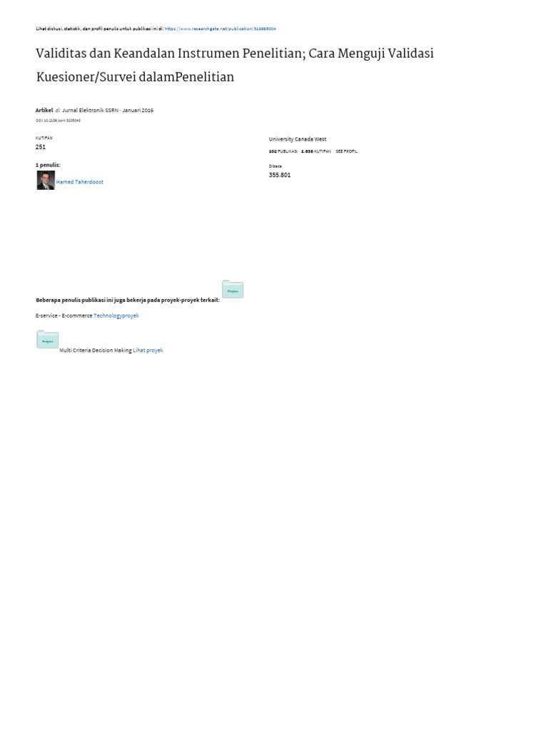 Validitas Dan Keandalan Instrumen Penelitian Cara Menguji Validasi Kuesioner/Survei ...