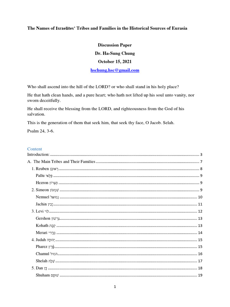 The Names of Israelites Tribes and Famil | PDF