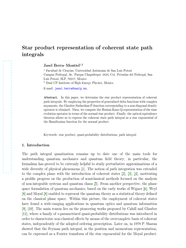 Star Product in Coherent State Path Integrals | PDF | Integral ...