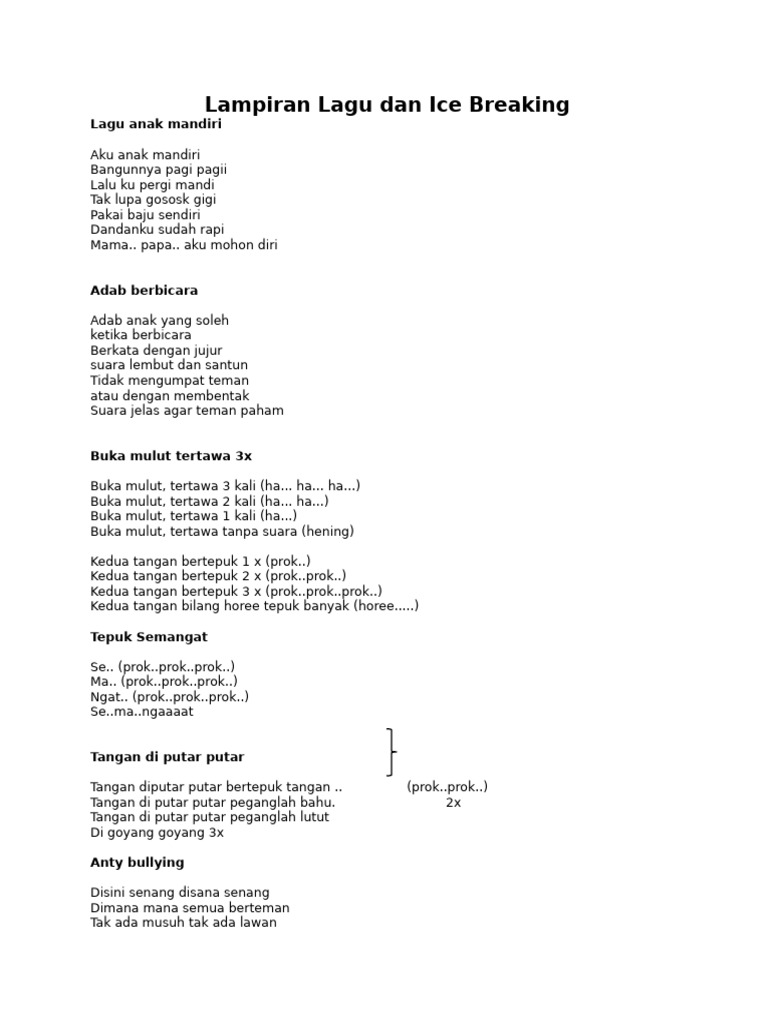 Lampiran Lagu Dan Ice Breaking | PDF