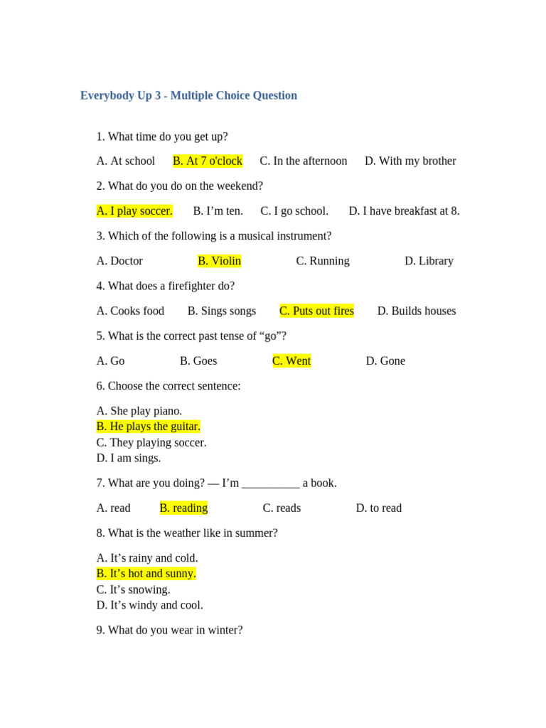Everybody Up 3 Test Questions | PDF