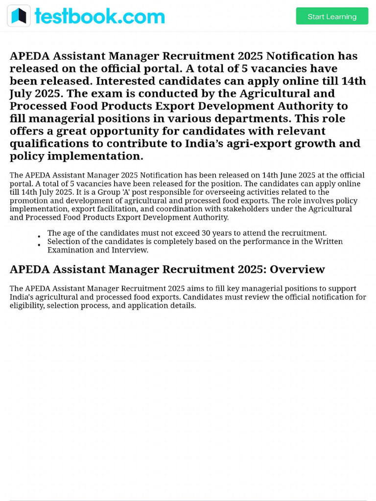 APEDA Assistant ManagerExam Info | PDF