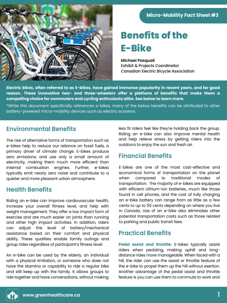 55 23 E Bike Benefits Fact Sheet FINAL | PDF | Public Transport | Transport