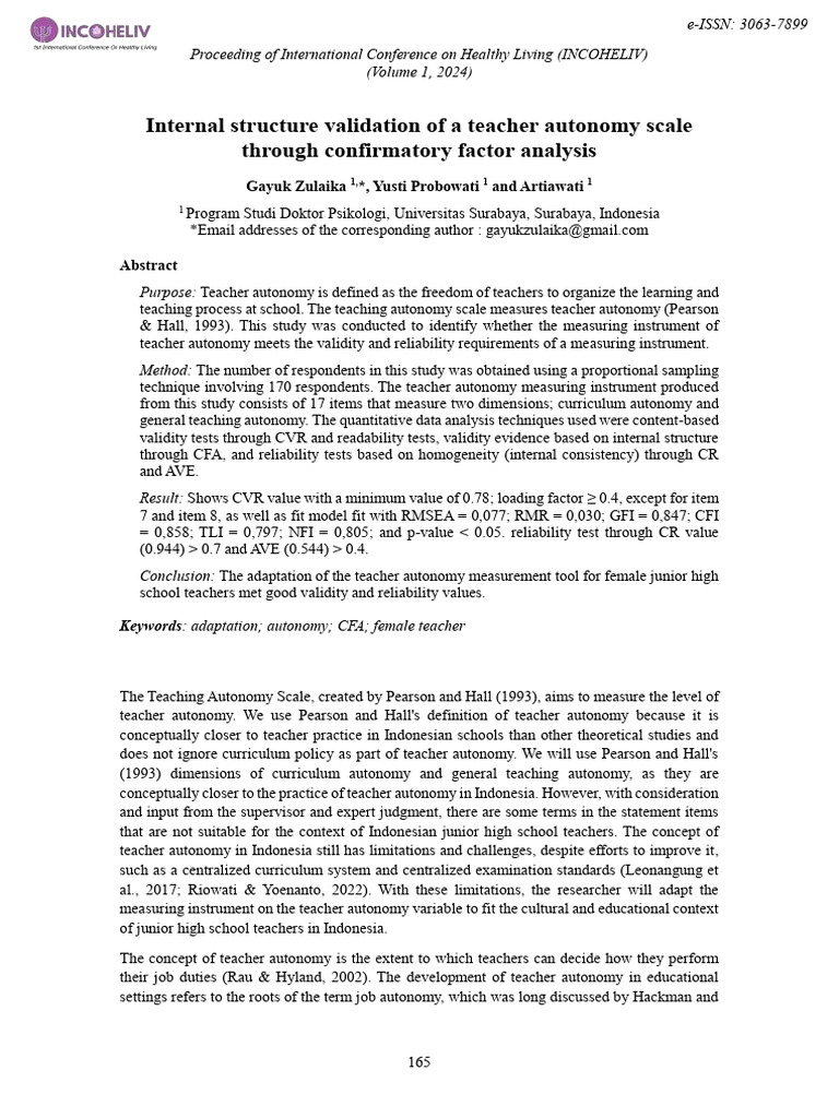 Internal Structure Validation of A Teacher Autonomy Scale | PDF | Learning