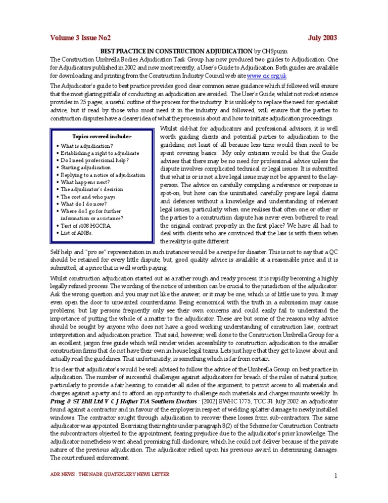 Best Practice in Construction Adjudication | PDF | Adjudication ...
