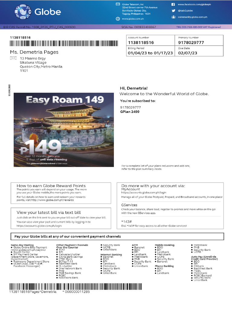 Globe Billing - Jenita Chan | PDF