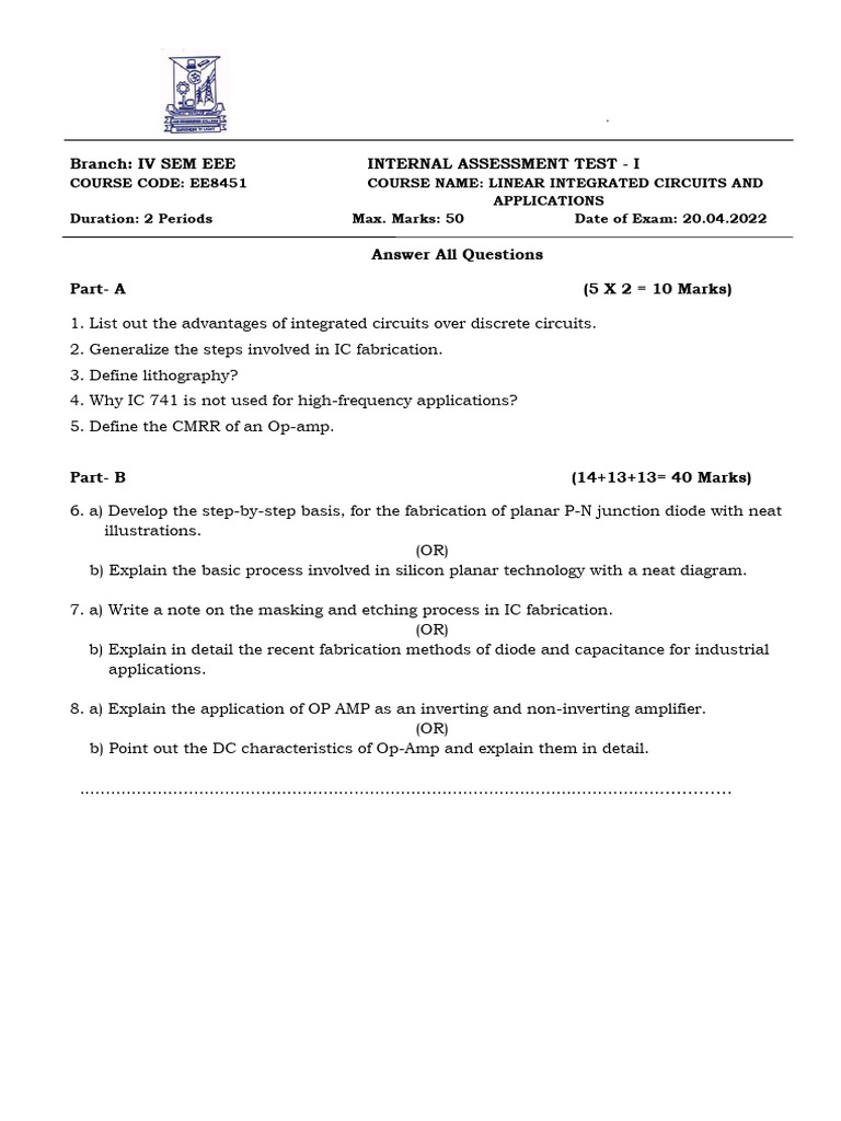 Internal Assessment: Linear ICs Exam | PDF