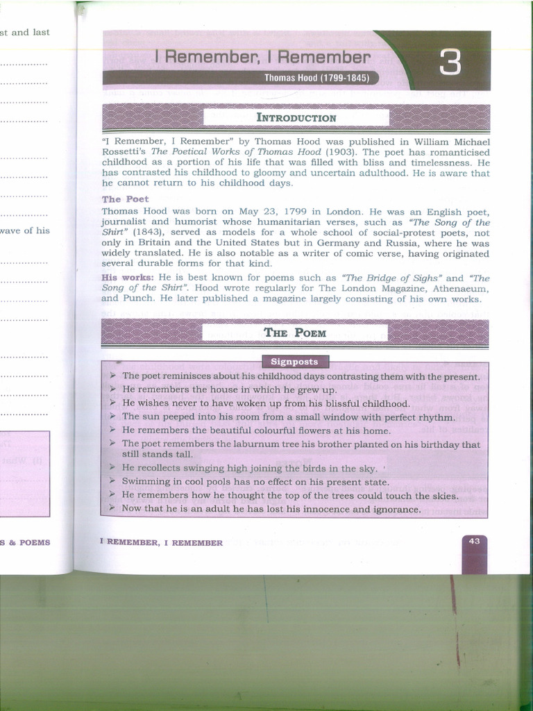 I Remember I Remember THOMAS HOOD | PDF