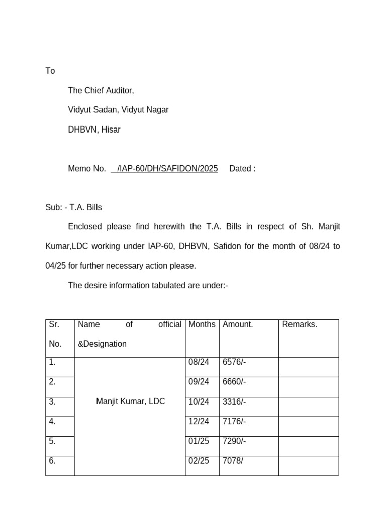 TA Bill Forwarding Letter | PDF