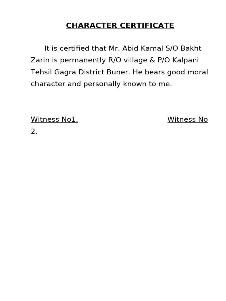 Character Certificate Abid Kamal | PDF