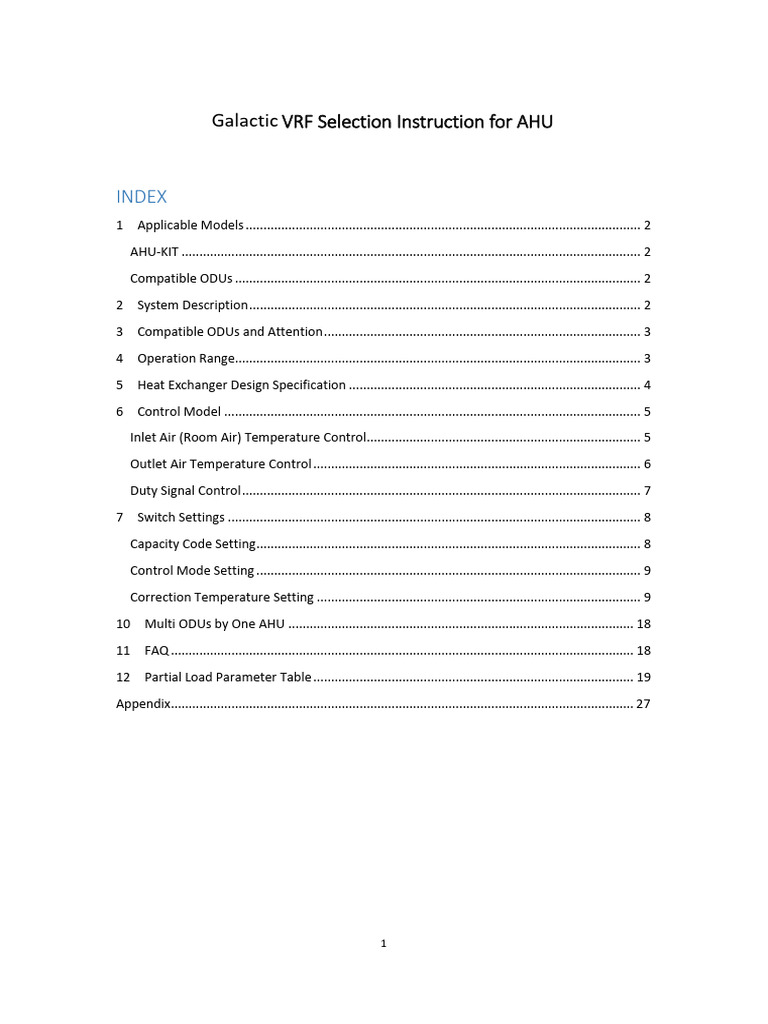 AHU-KIT VRF Selection Guide | PDF | Thermostat | Electrical Engineering