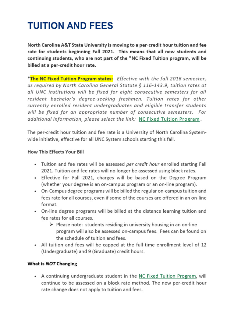 NC A&T Per-Credit Tuition Changes | PDF | Undergraduate Education ...