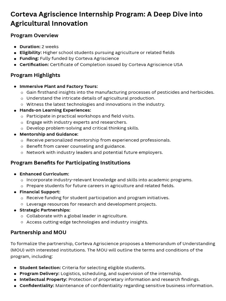 Corteva Agriscience Internship Program A Deep Dive Into Agricultural Innovation | PDF ...