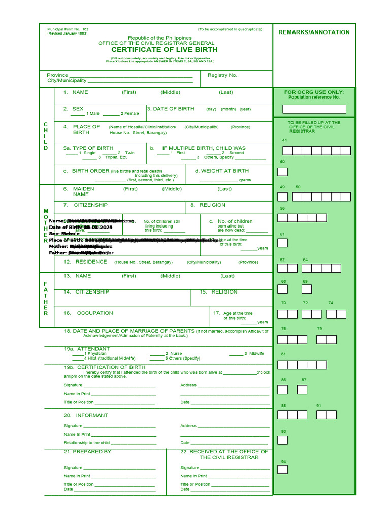 Certificate of Live Birth Form Guide | PDF | Birth Certificate | Family