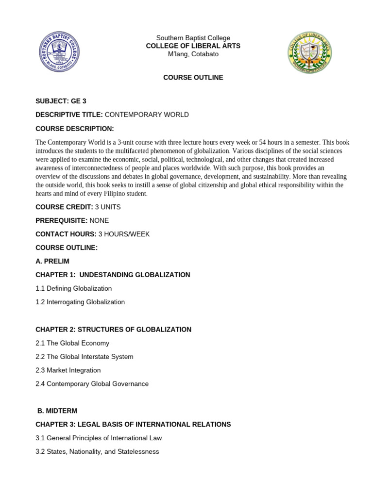 Contemporary World Course Outline | PDF | Globalization | Liberal Arts ...