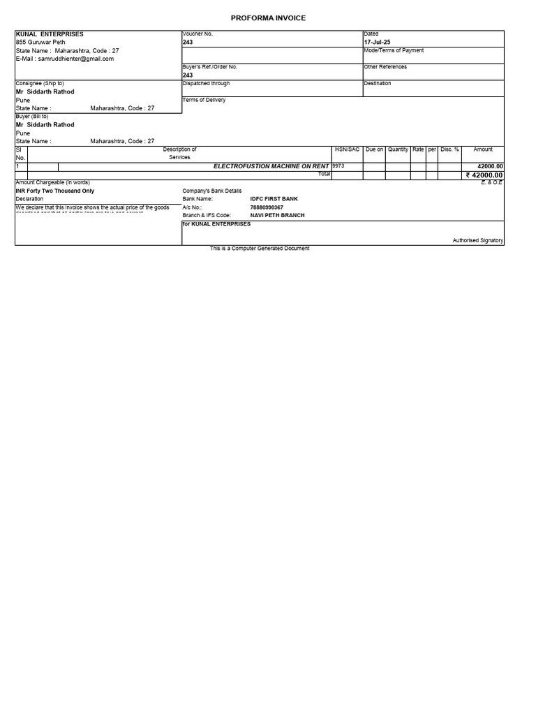 Quotation Performa 2433 | PDF | Business Documents