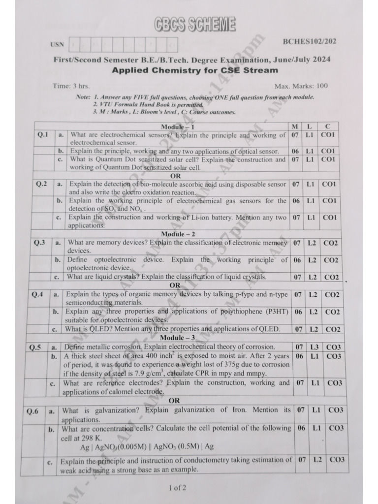 Chemistry VTU Papers | PDF