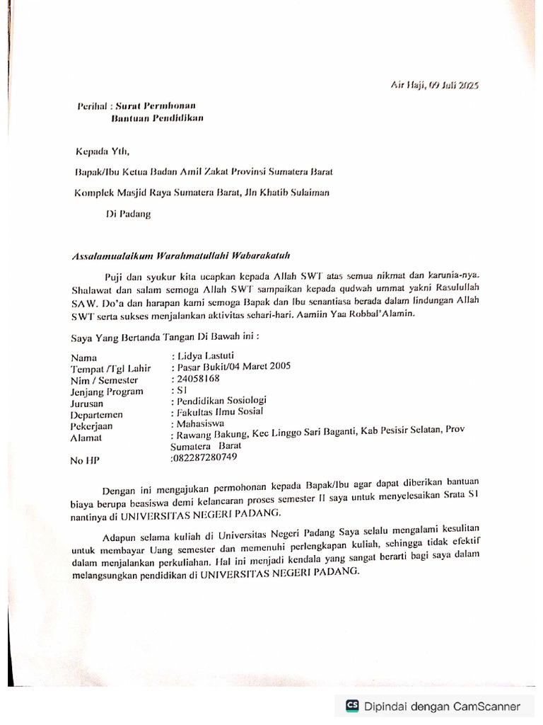 Surat Permohonan Lidya | PDF