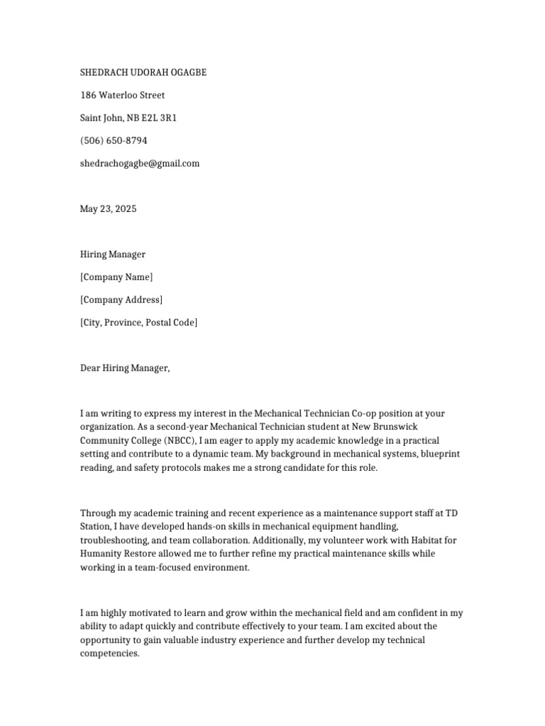 Shedrach Udorah Ogagbe Cover Letter | PDF