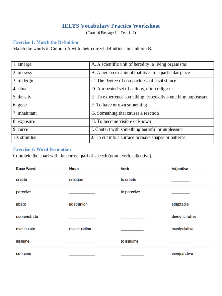 IELTS Vocabulary Worksheet | PDF
