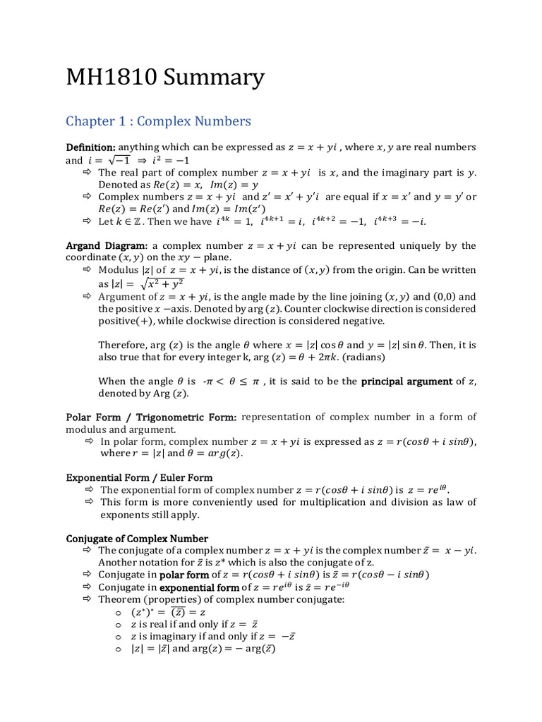 MH1810 Complex Numbers Overview | PDF