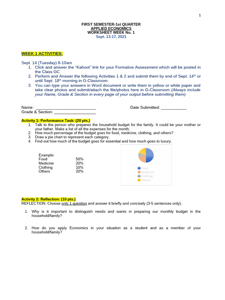 Applied Economics Worksheet Week 1 | PDF
