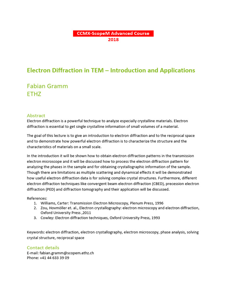 Electron Diffraction in TEM - Introduction and Applications | PDF