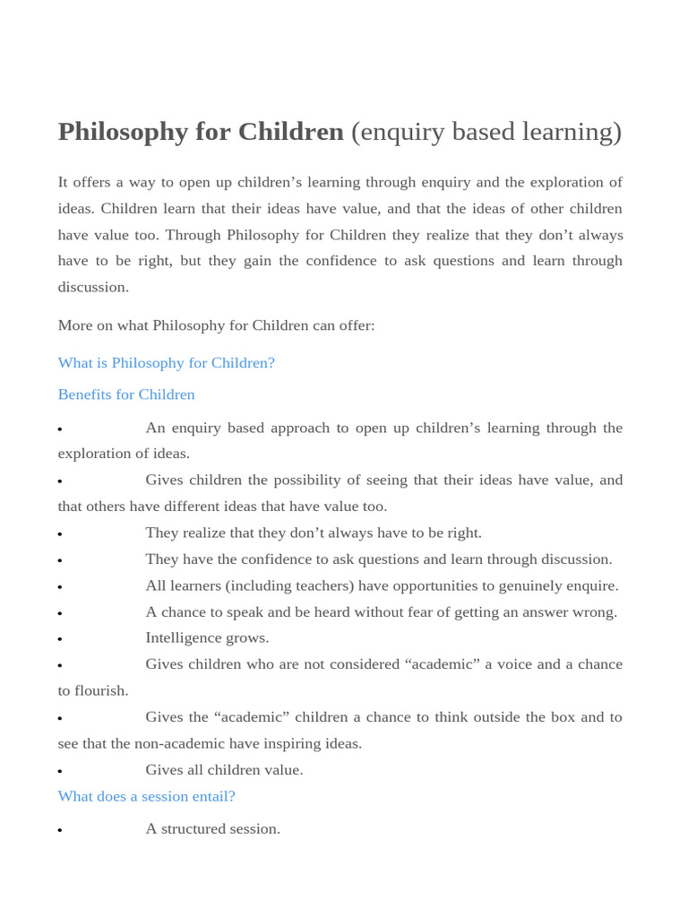 Philosophy for Children Overview | PDF | Reason | Curriculum