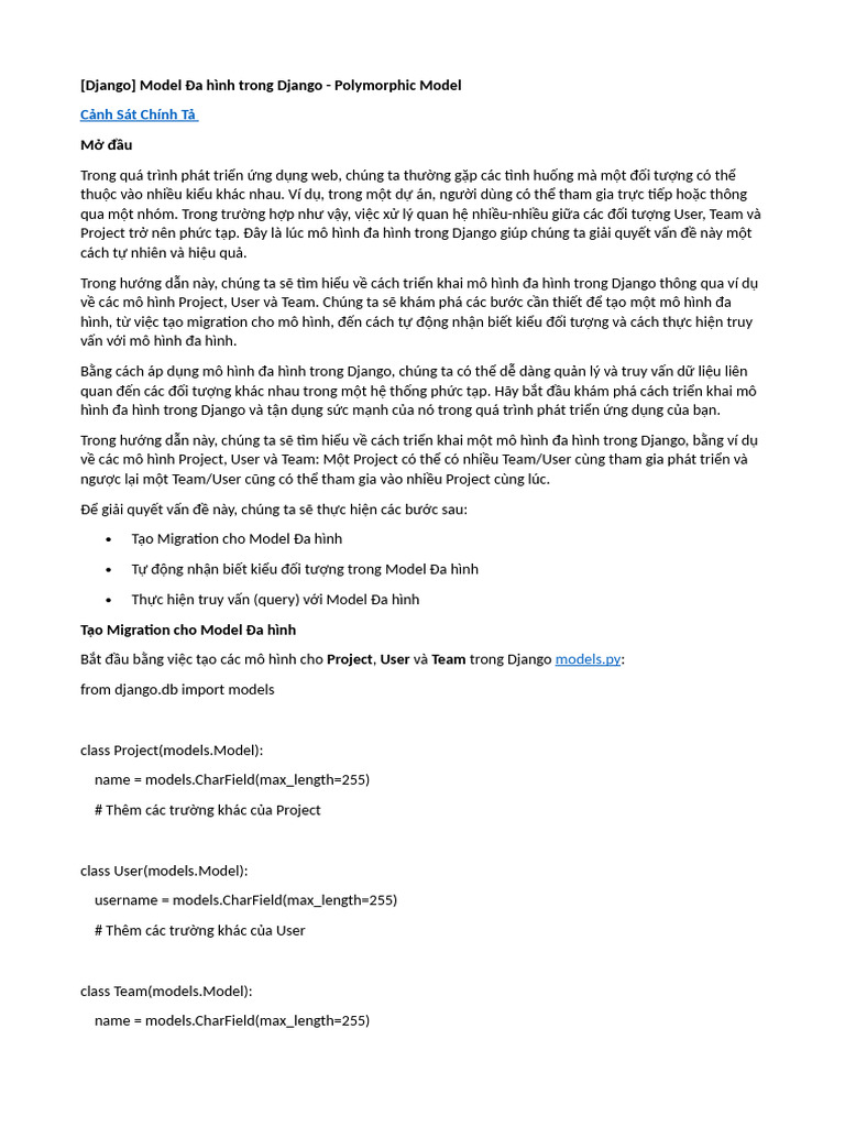 (Django) Model Đa Hình Trong Django - Polymorphic Model | PDF