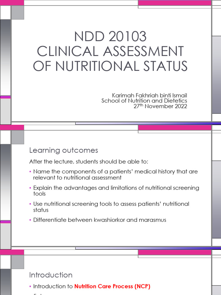 Lecture 5 - Clinical Assessment of Nutritional Status (November 2022 ...