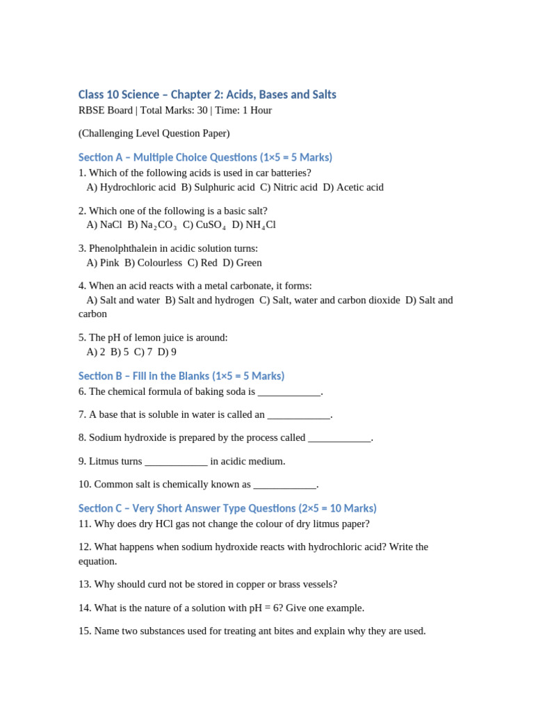 Class 10 Science Ch2 Challenging Paper | PDF